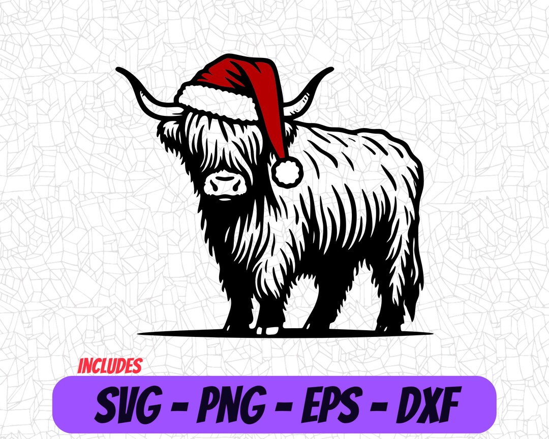 Highland Cow SVG With Santa Hat - Christmas Cow Clipart - PNG, EPS, Dxf ...