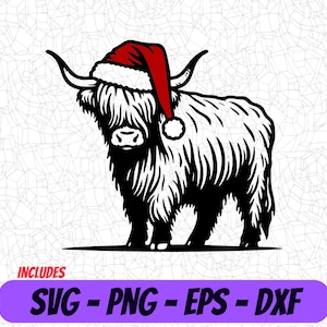Highland Cow SVG With Santa Hat - Christmas Cow Clipart - PNG, EPS, Dxf ...