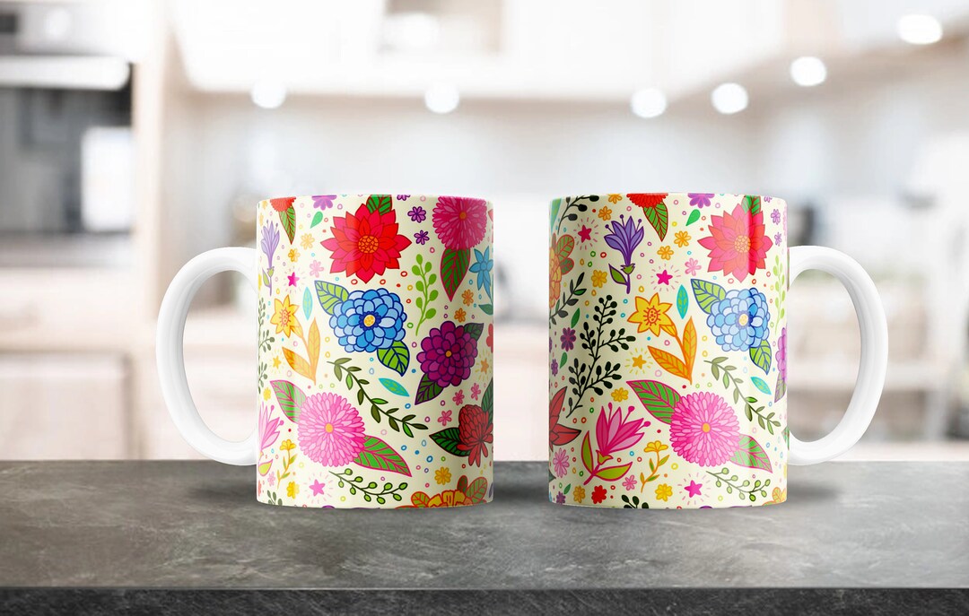 Flower Mug Design, Sublimation Design for 11oz, 15oz Mugs, Coffee Mug ...