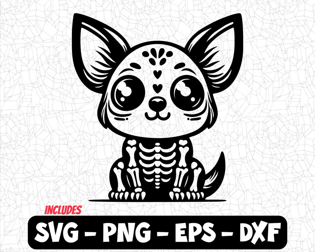 Cute Skeleton Dog SVG | Kawaii Dog Skeleton Clipart PNG, EPS, Dxf ...