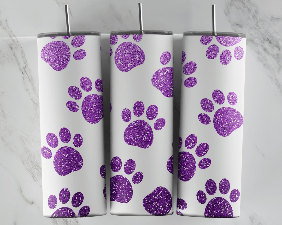 Purple Glitter Dog Paws PNG Wrap Design for Sublimation on 20oz ...