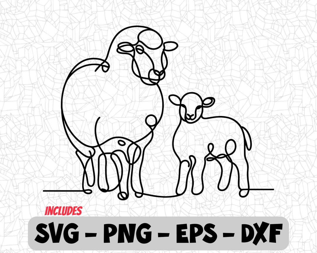 Line Art SVG Sheep and Lamb| Minimalist Farm Animal Clipart | PNG, EPS ...