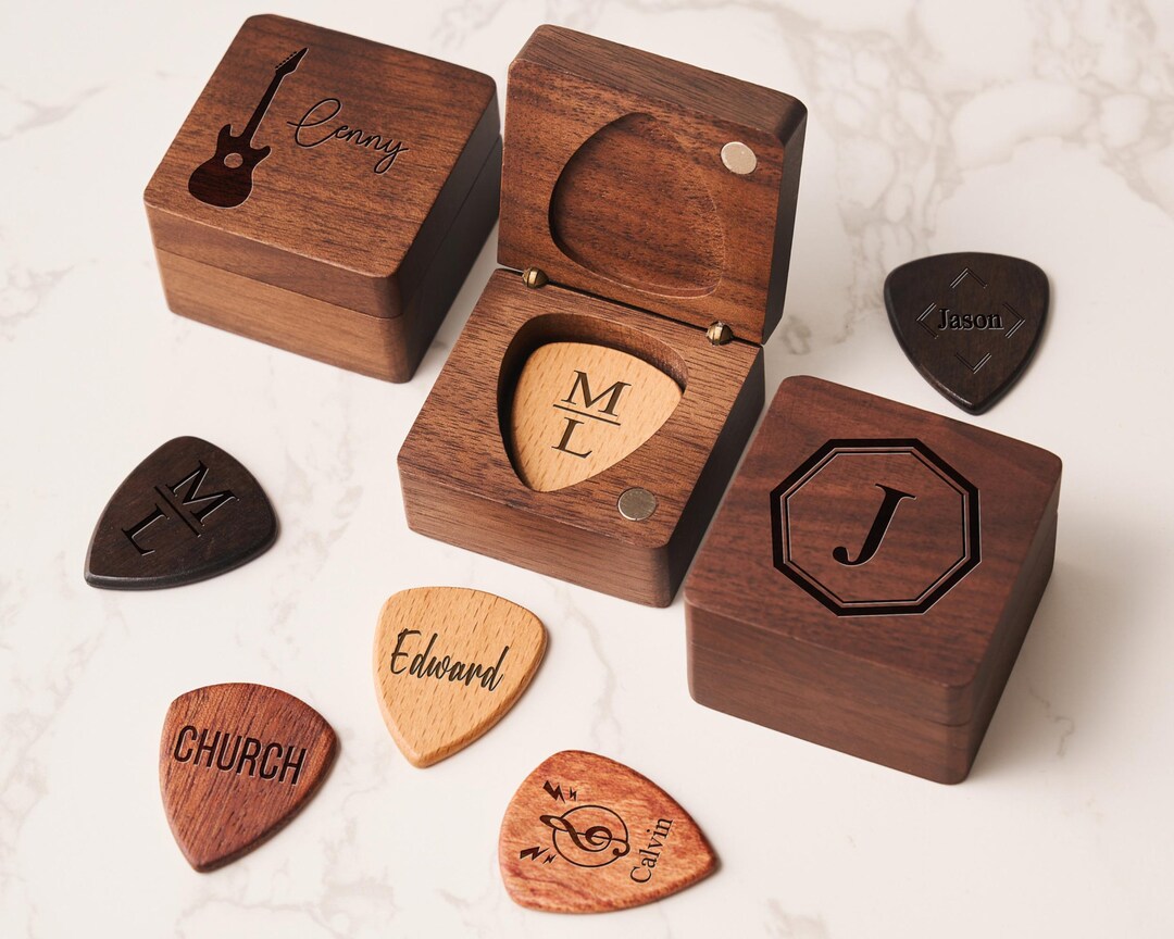 Personalized Guitar Picks, Custom Wooden Guitar Pick Case Box With ...