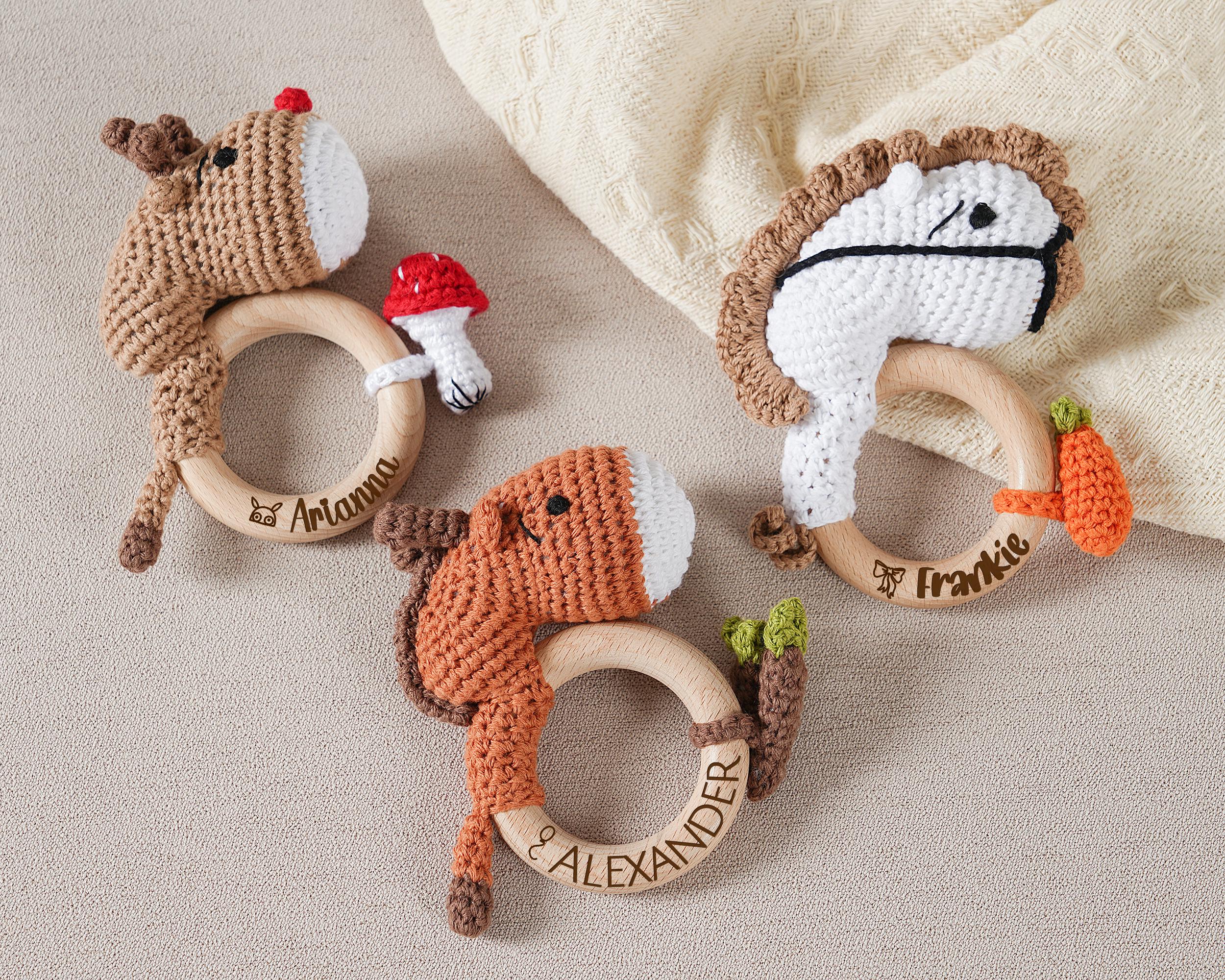 Animal Rattle With Babies Name, Custom Baby Shower Gift, Name Engraving ...