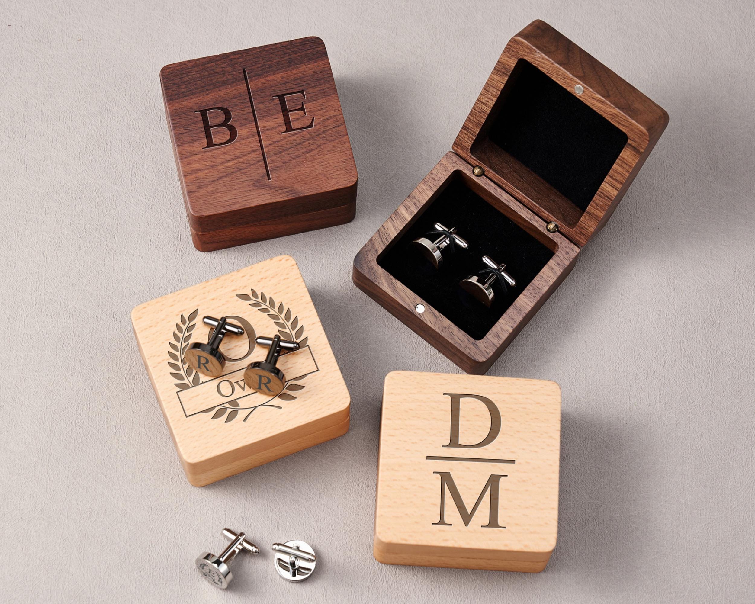 Engraved Cufflinks With Wooden Box,fancy Wood Cufflinks Box With Name ...