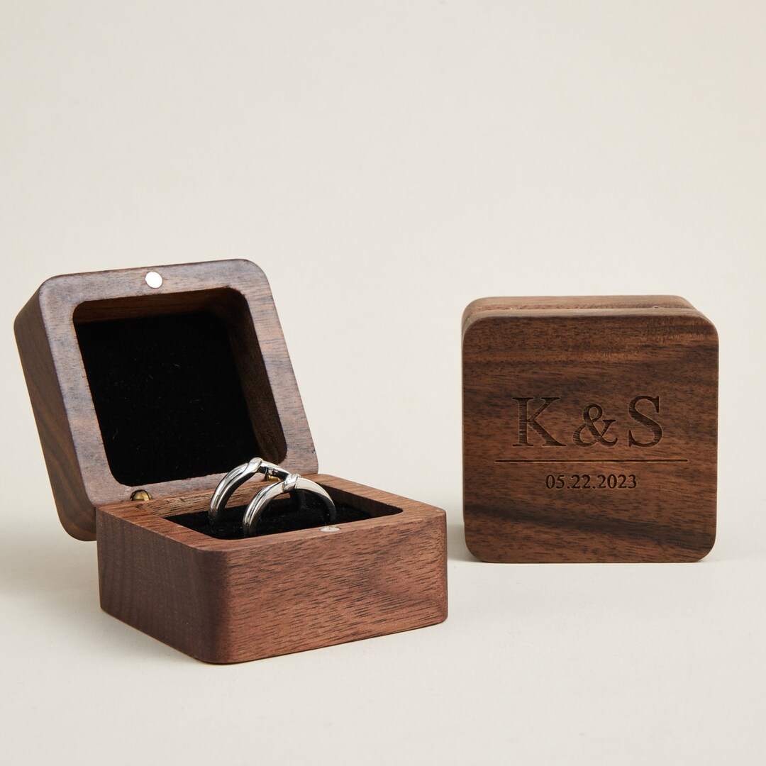 Engraved Wooden Ring Box, Proposal Engagement Ring Box With Name ...