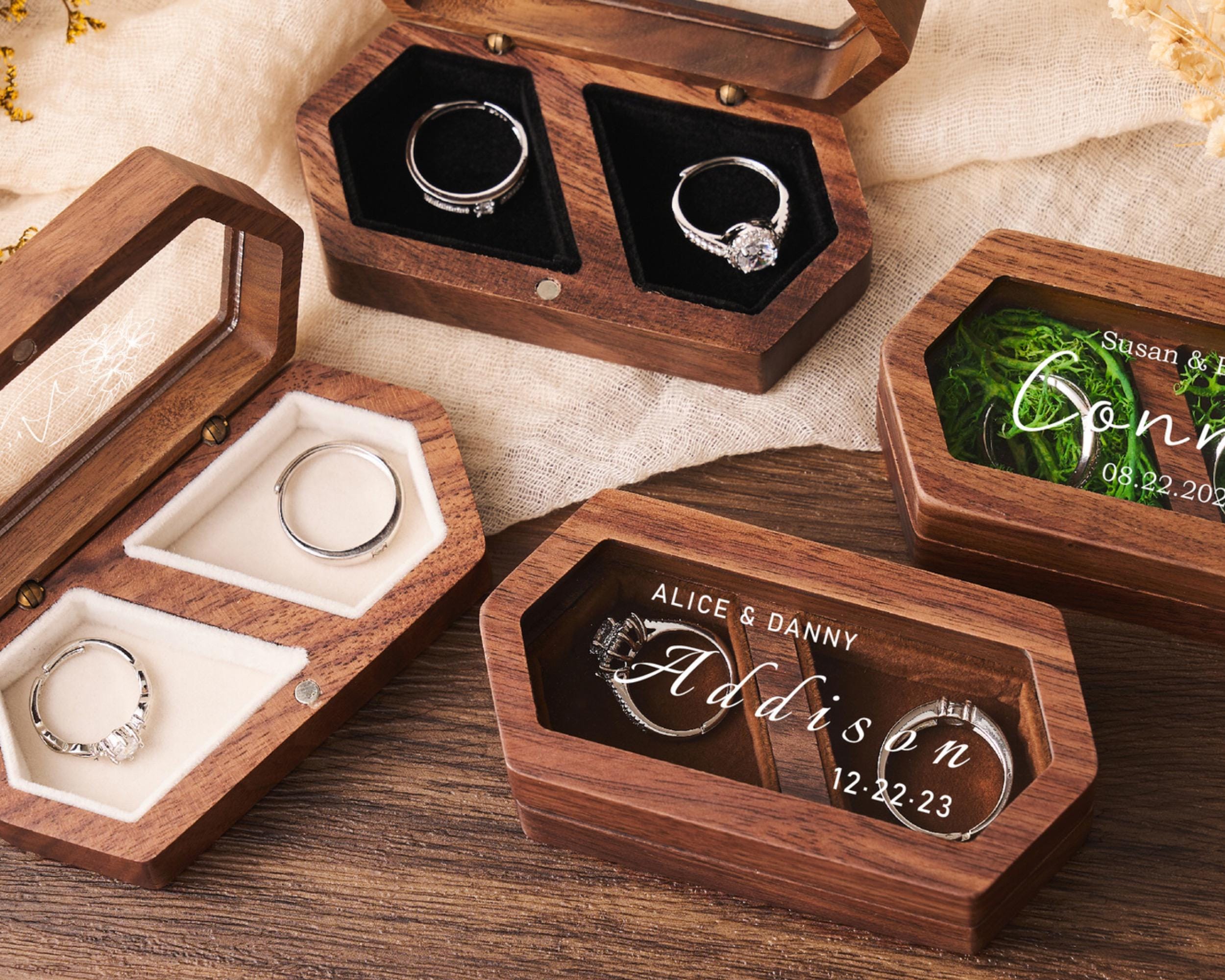 Personalized Unique Wooden Ring Box for Wedding Ceremony,engraved Ring ...
