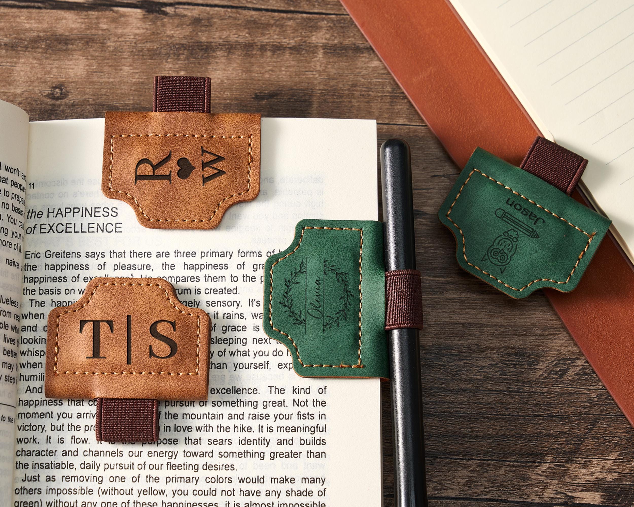 Personalized Leather Magnetic Bookmark With Pen Holder-a Meaningful ...