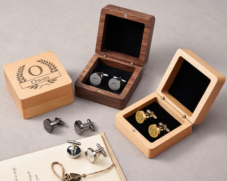 Engraved Cufflinks With Wooden Box,fancy Wood Cufflinks Box With Name ...