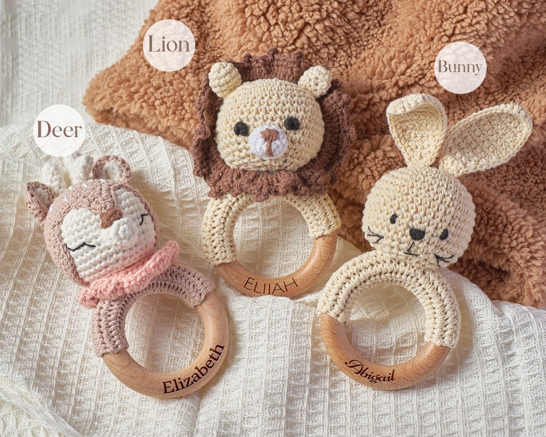 Animal Rattle With Babies Name, Custom Baby Shower Gift, Name Engraving ...