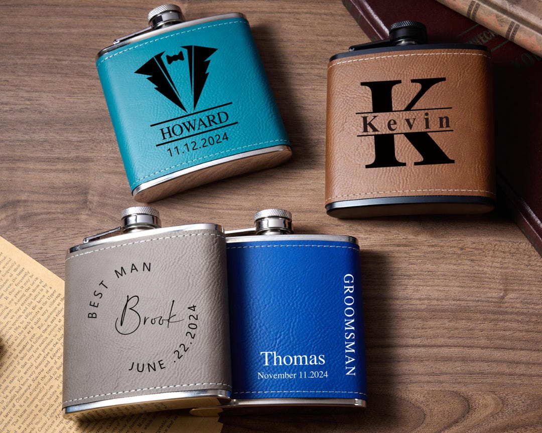 Personalized Leather Flask Set Gifts for Boyfriend,engraved Name in the ...