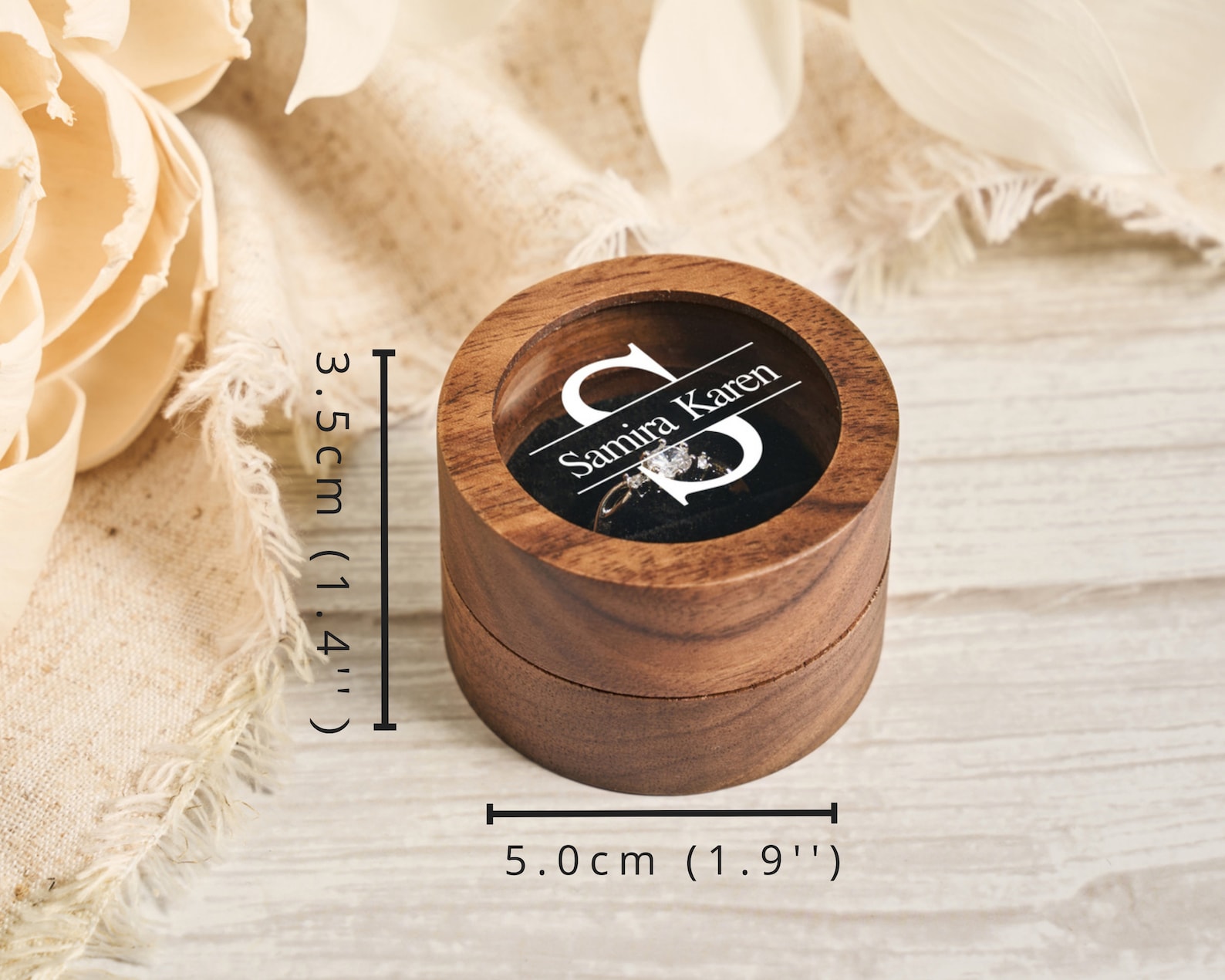 Personalized Double Ring Bearer Box for Wedding Gift,handmade Round ...