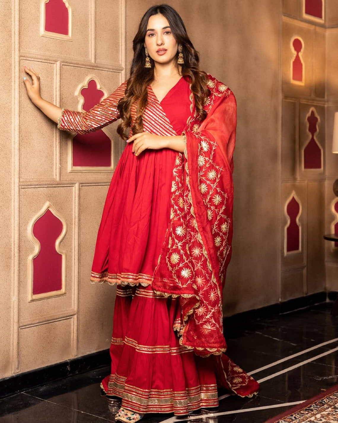 Beautiful Indian Red Sharara Suit Set Readymade Heavy Work - Etsy