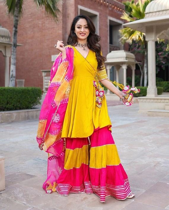 Yellow Colour Sharara Salwar Kameezreyon Sharara Salwar - Etsy