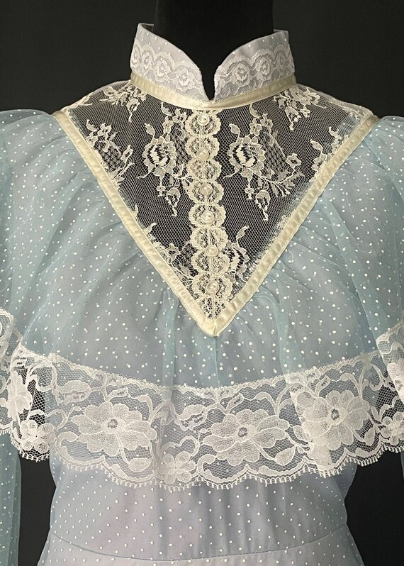 1970s Periwinkle Blue Prairie Dress- S M - Gem
