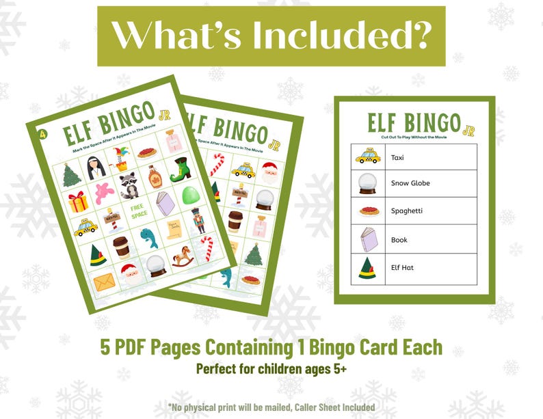 Elf Movie Bingo Game: Kids Christmas Activity (digital Download) Ages 5 ...