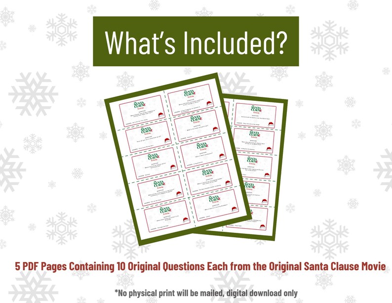 The Santa Clause Movie Trivia Game: 50 Christmas Holiday Cards (PDF ...