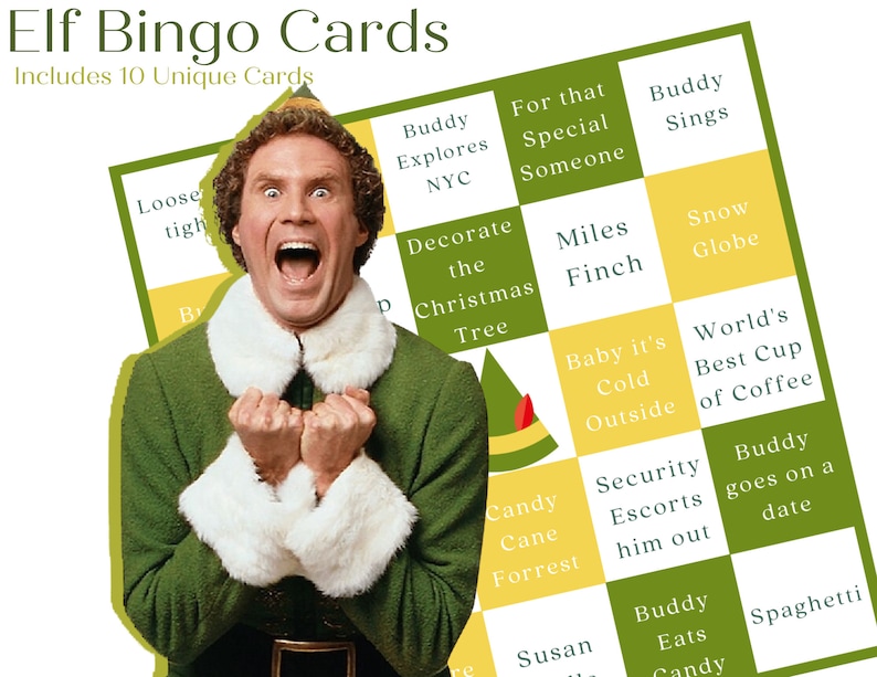 Elf Bingo Cards Buddy the Elf Movie Game Night Family Fun Christmas ...