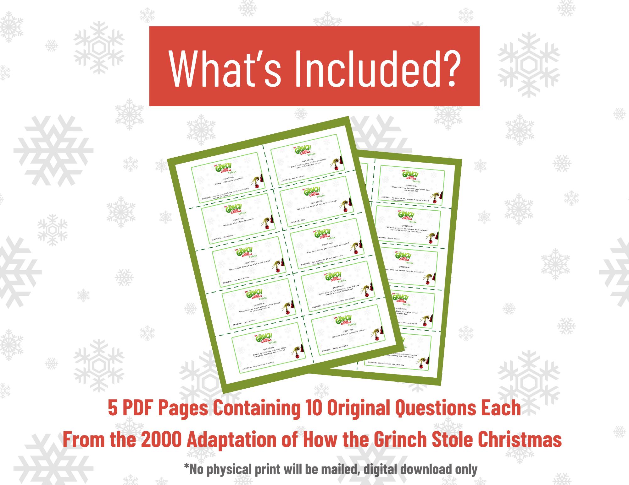 Grinch Movie Trivia Cards: 50 Christmas Questions (digital Download) - Etsy