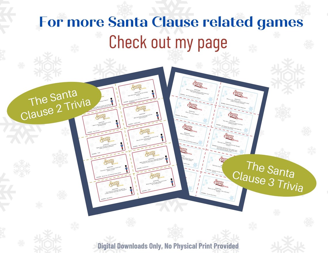 The Santa Clause Movie Trivia Game: 50 Christmas Holiday Cards (PDF ...
