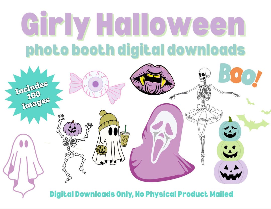 Girly Halloween Photo Booth Printables: Pink & Purple Spooky Szn (PDF ...