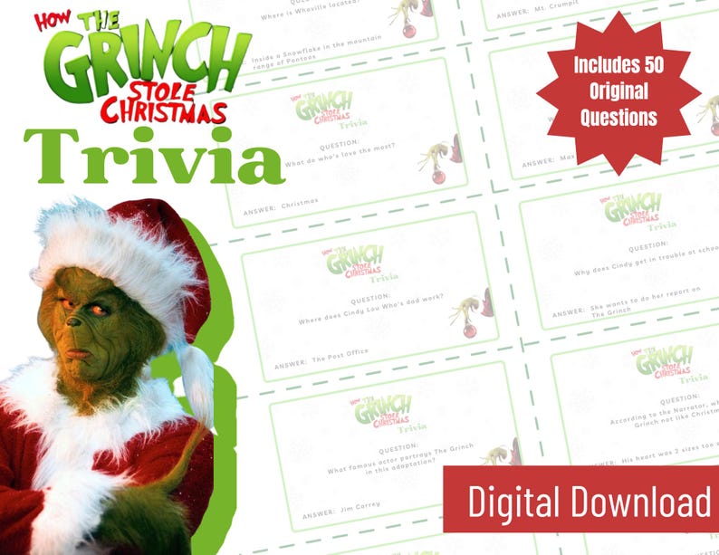 Grinch Movie Trivia Cards: 50 Christmas Questions (digital Download) - Etsy