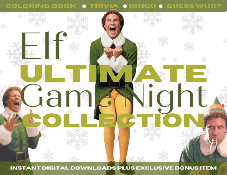 Elf Ultimate Game Night Kit Coloring Book Bingo Cards Guess Who Trivia ...