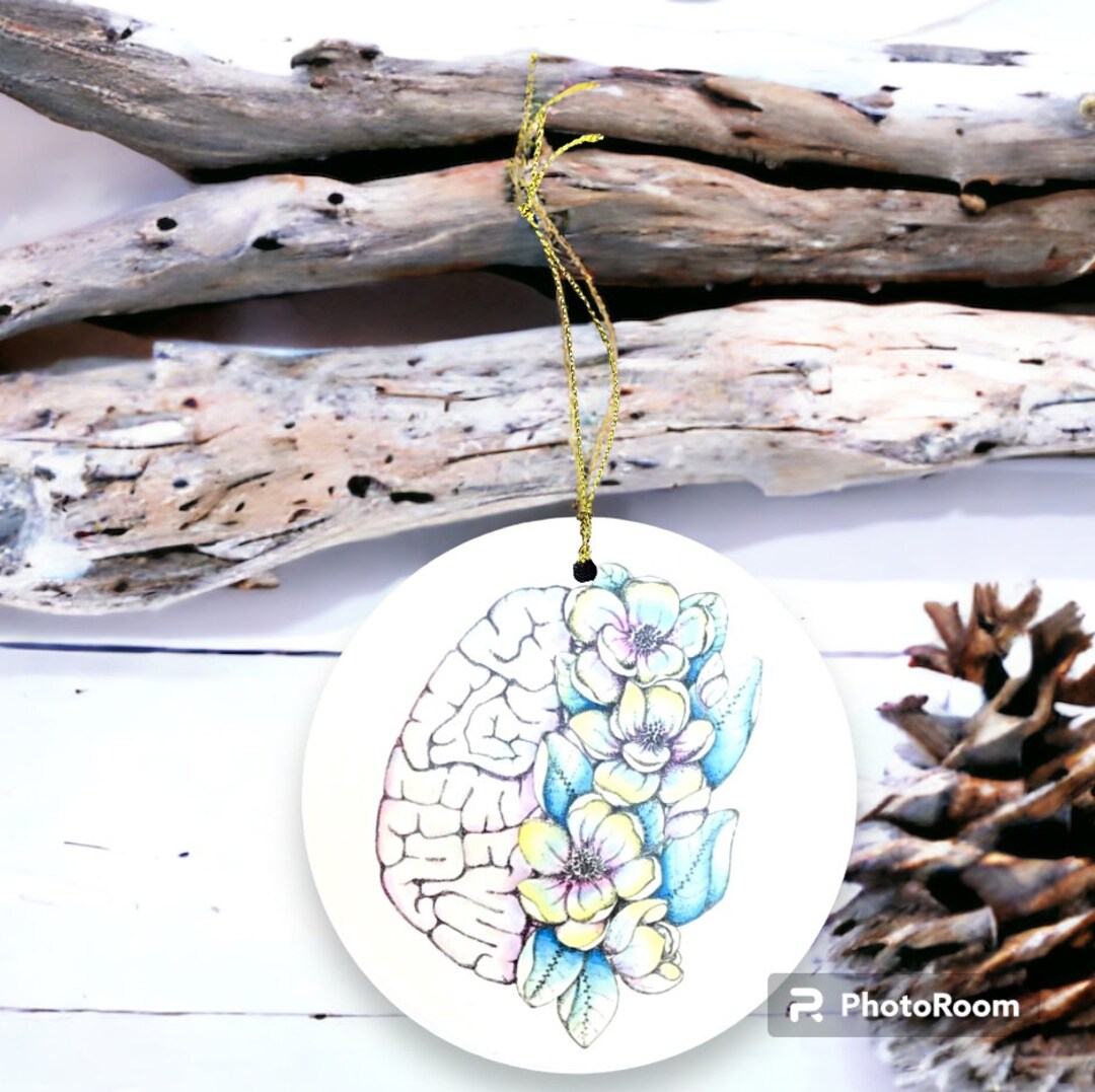 Watercolor Floral Anatomical Brain Christmas Ornament Nurse Neurology ...