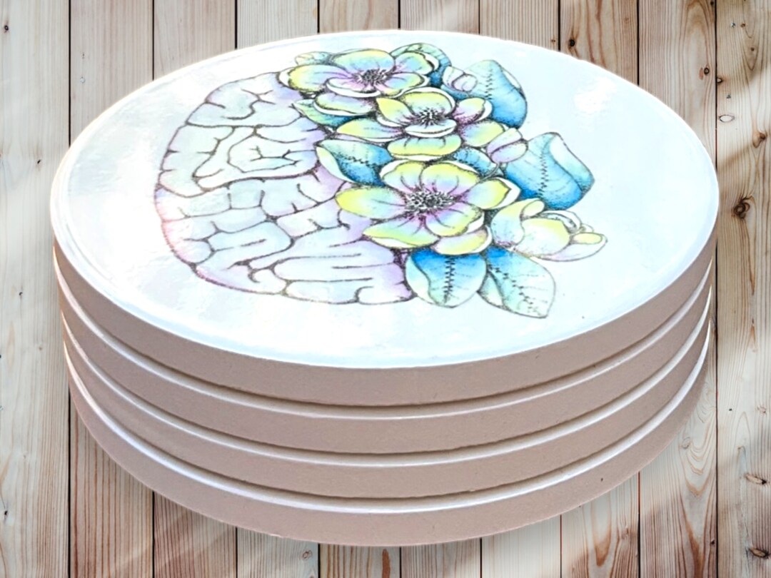 Watercolor Floral Anatomical Brain Neurology 4 Piece Coaster - Etsy