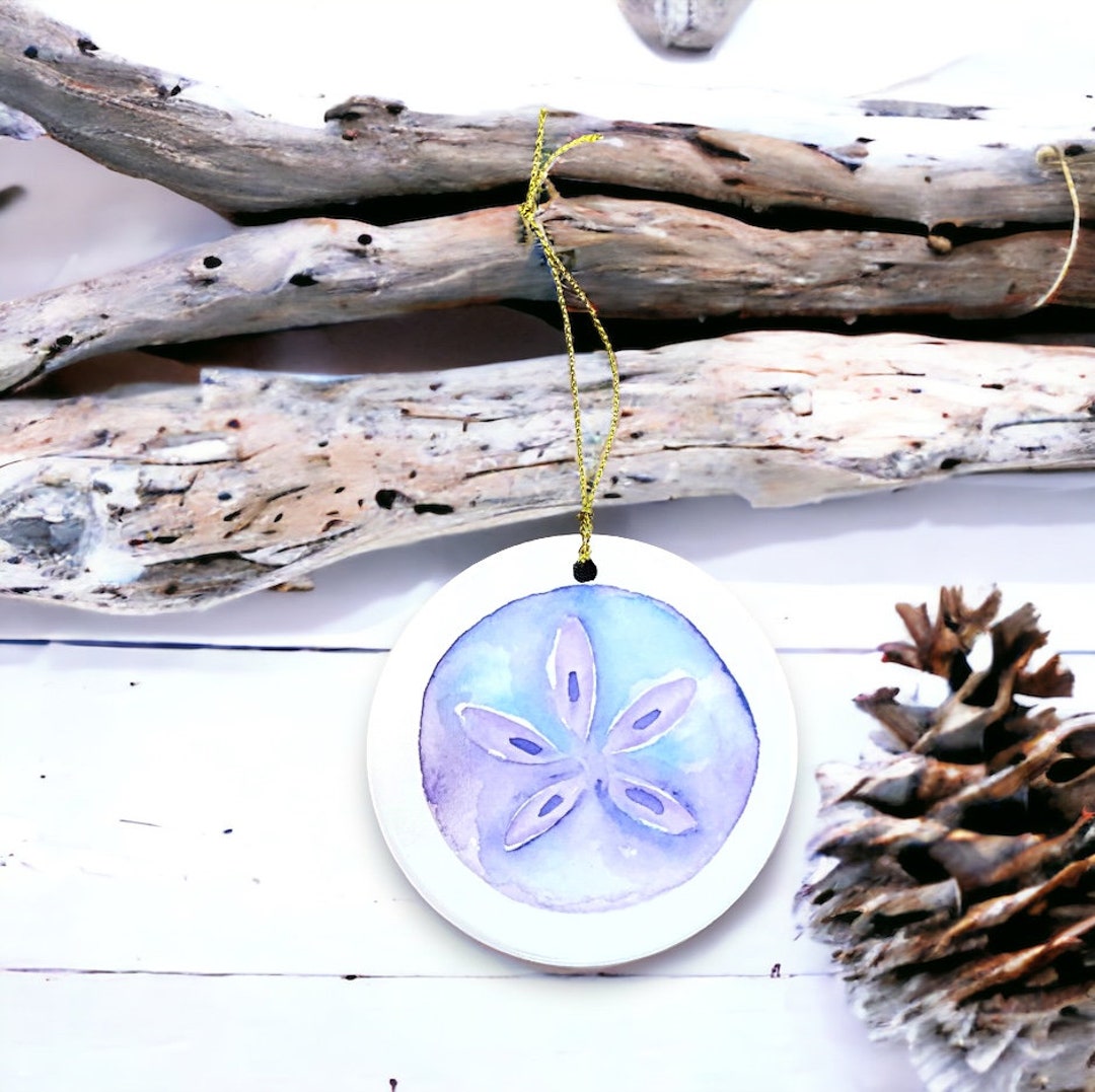 Watercolor Purple Sand Dollar Christmas Ornament Nautical Beach Coastal ...
