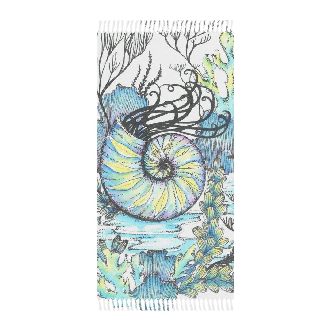 Beach Wrap, Boho Nautilus Swim Cover Up, Ocean Shell Sarong, Summer ...