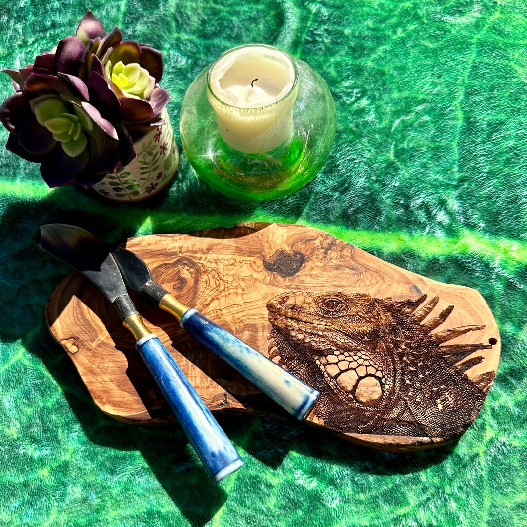 Olive Wood Charcuterie Serving Cutting Board Iguana Lizard Travel ...