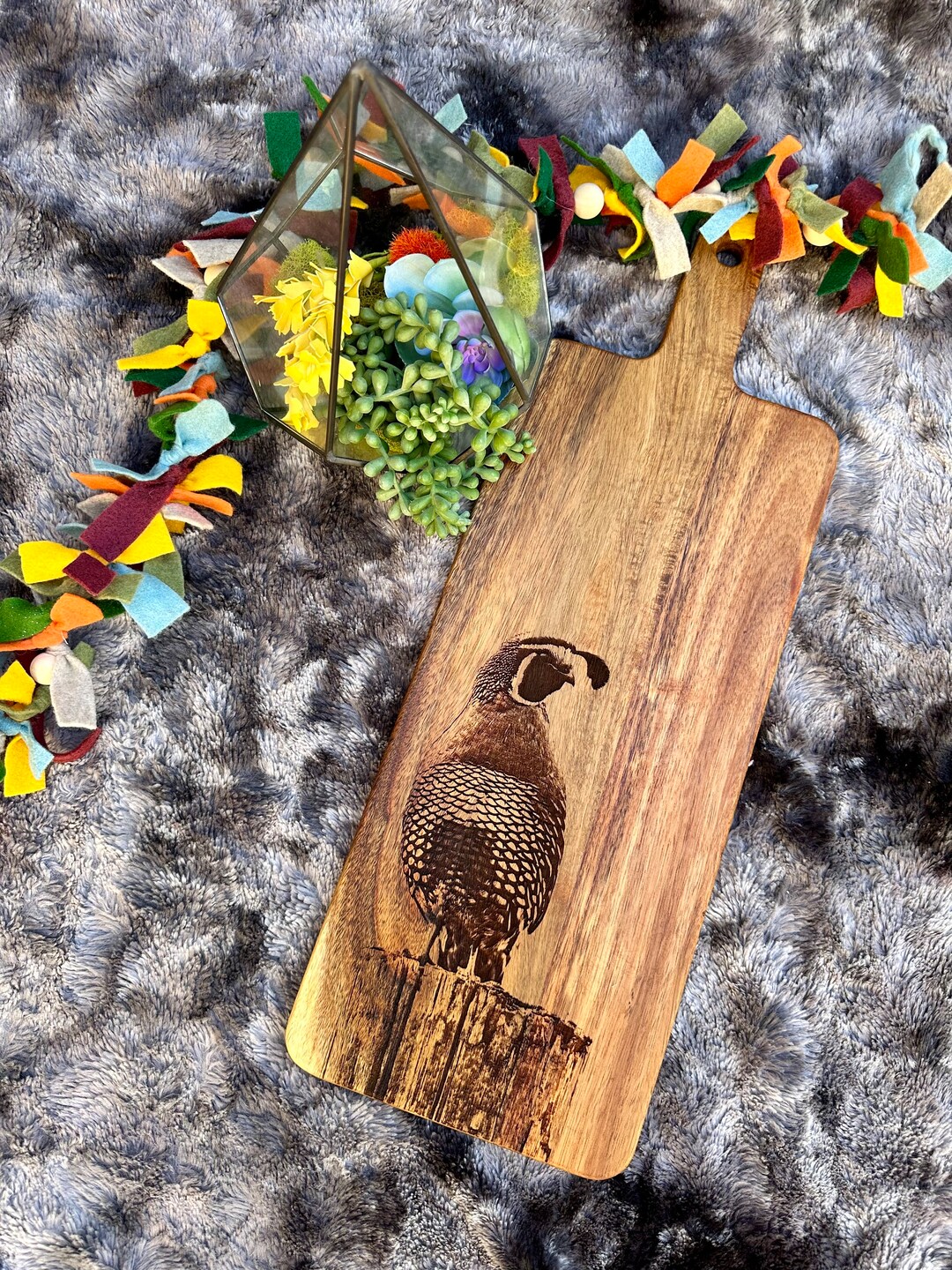 New Mexico Quail Desert Bird Cutting Board Wall Art Charcuterie Serving ...