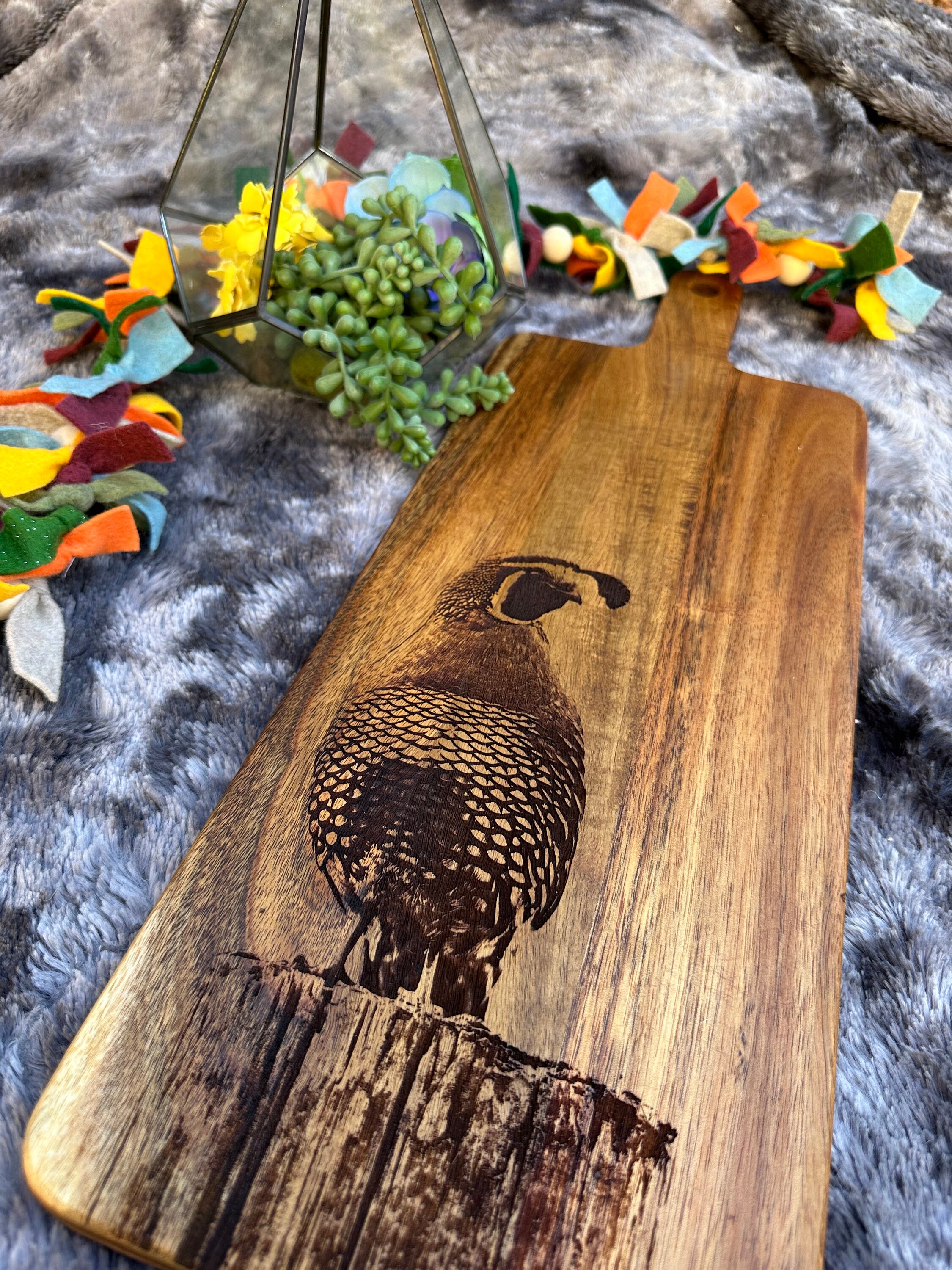 New Mexico Quail Desert Bird Cutting Board Wall Art Charcuterie Serving ...