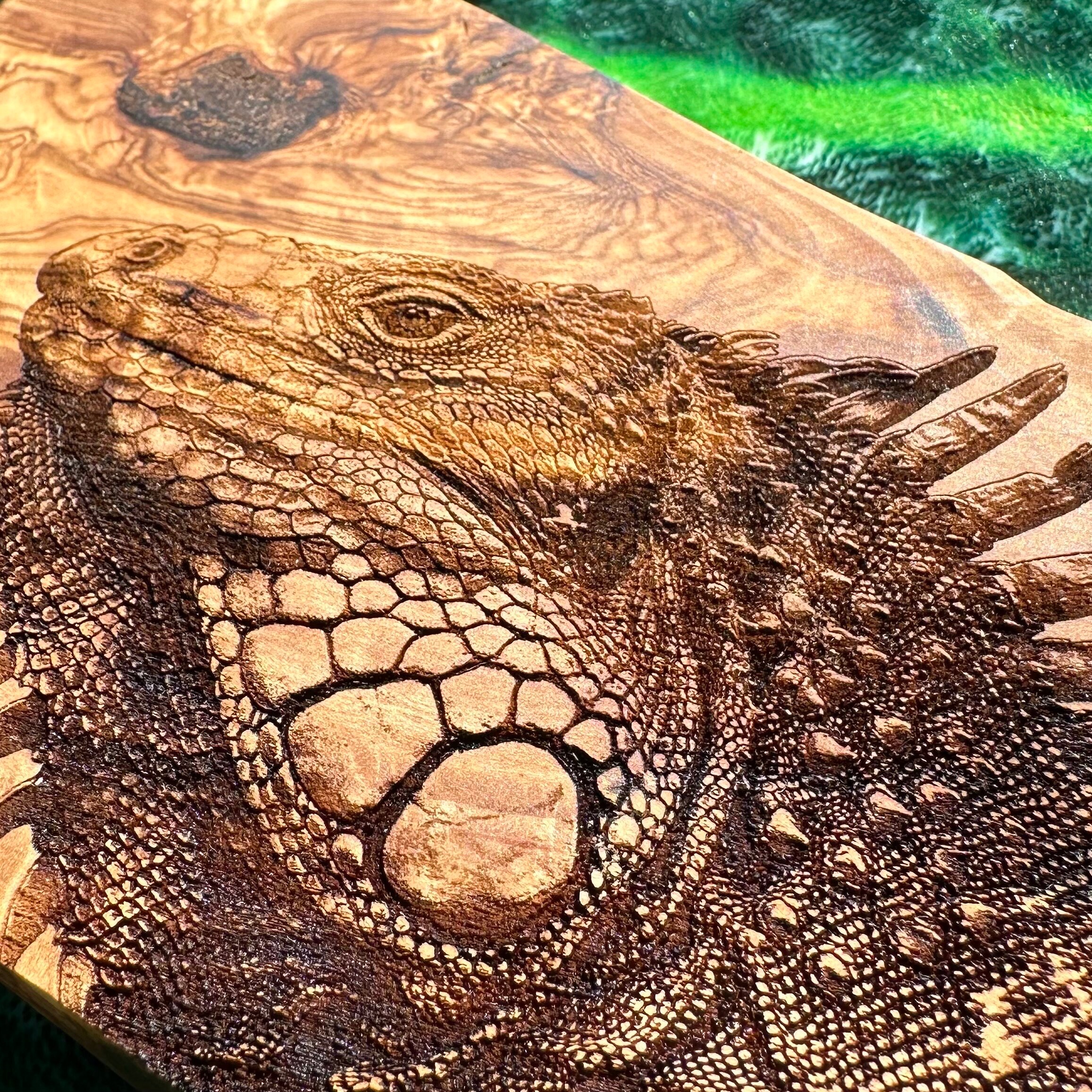 Olive Wood Charcuterie Serving Cutting Board Iguana Lizard Travel ...