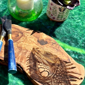 Olive Wood Charcuterie Serving Cutting Board Iguana Lizard Travel ...