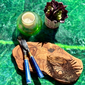 Olive Wood Charcuterie Serving Cutting Board Iguana Lizard Travel ...