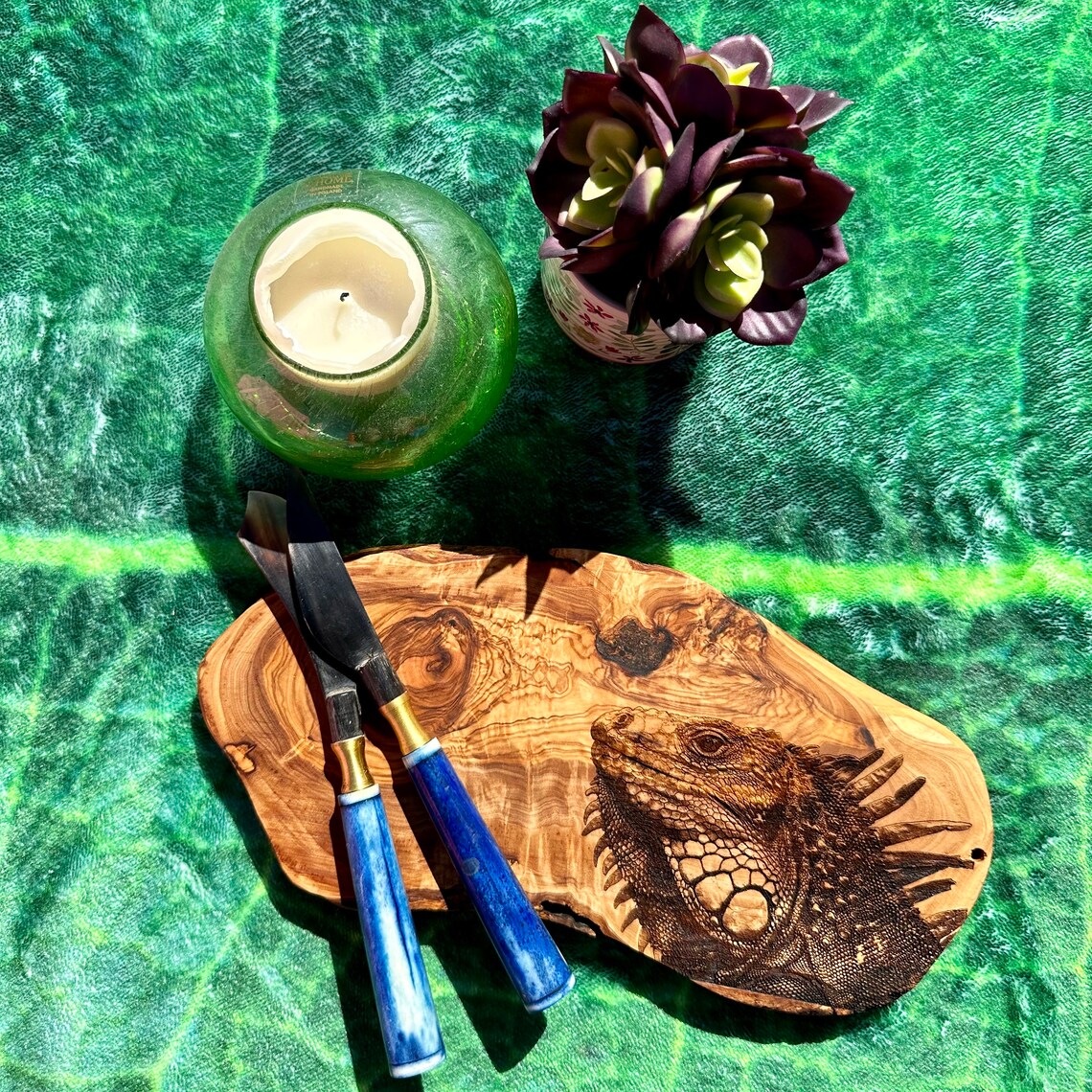 Olive Wood Charcuterie Serving Cutting Board Iguana Lizard Travel ...