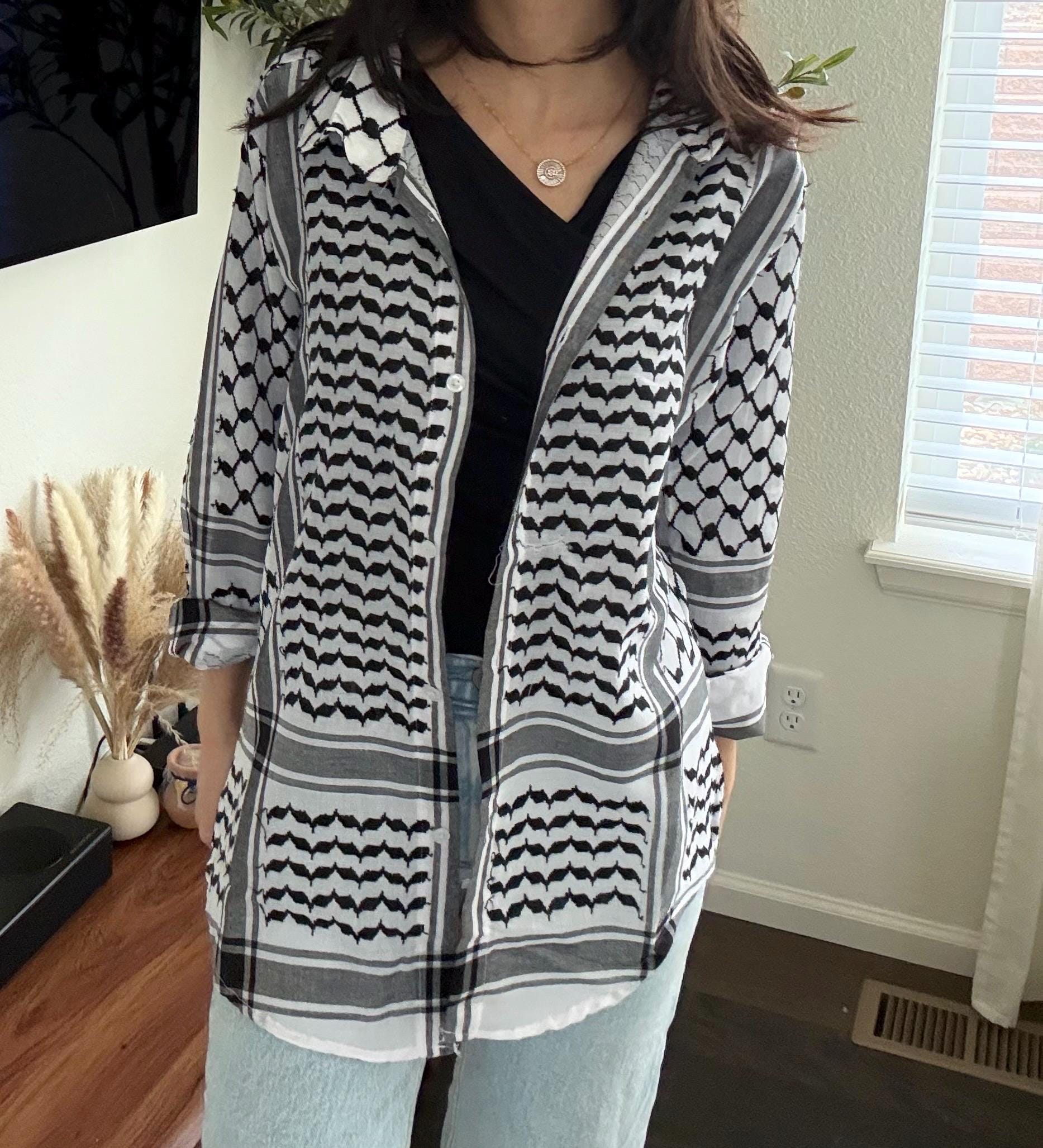 Keffiyeh Blouse Button Down Shirt | Premium Full Keffiyeh Print Shirt ...