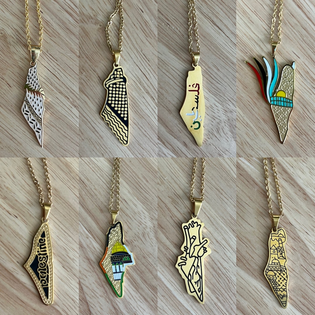 Palestine Map Necklace | Palestinian Kufiya Necklace | Palestine Al ...