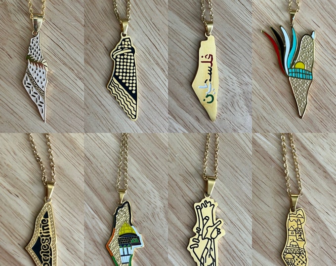 Palestine Map Necklace Palestinian Kufiya Necklace Palestine Al-quds ...