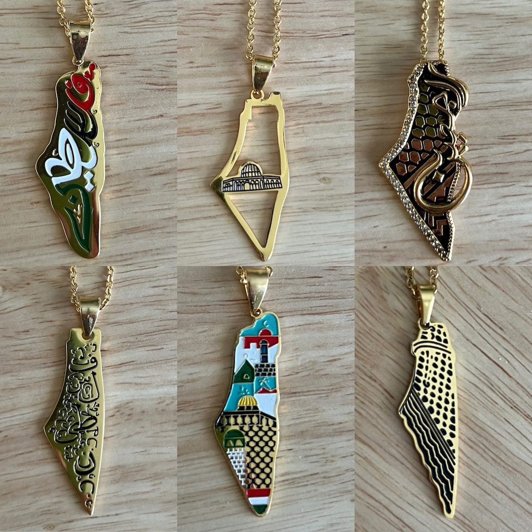Palestine Map Necklace | Palestinian Kufiya Necklace | Palestine Al ...