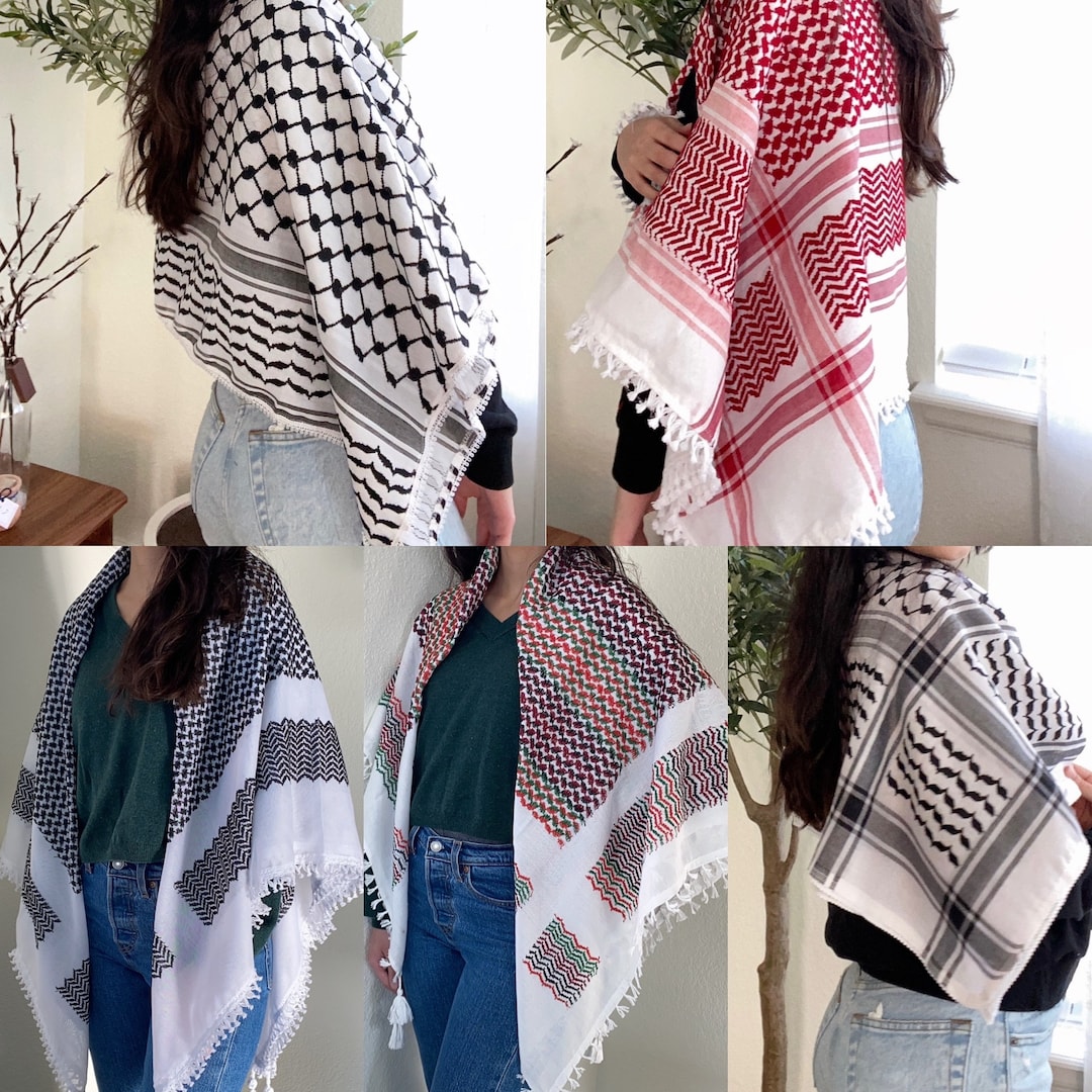 Original Palestinian Keffiyeh Jordanian Hatta Black and White Koofiya ...