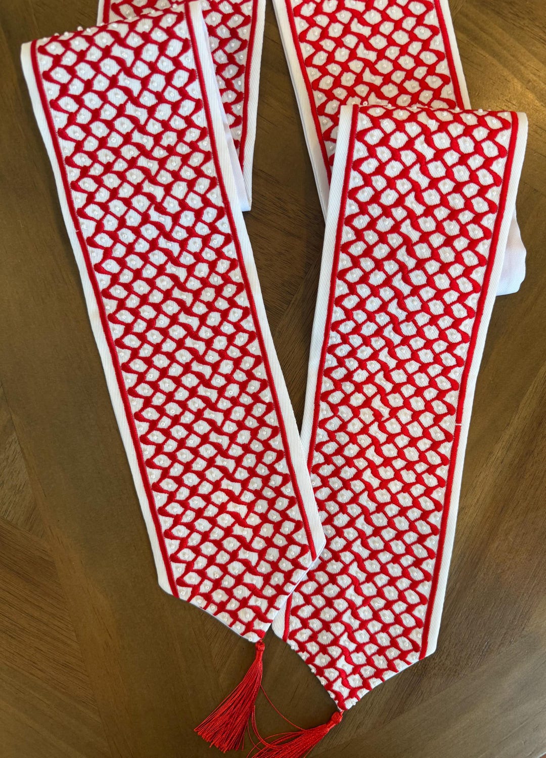 Hand Stiched Keffiyeh Red and White Graduation Stole | Kuffiya ...