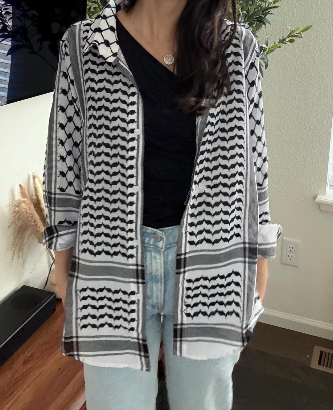 Keffiyeh Blouse Button Down Shirt | Premium Full Keffiyeh Print Shirt ...