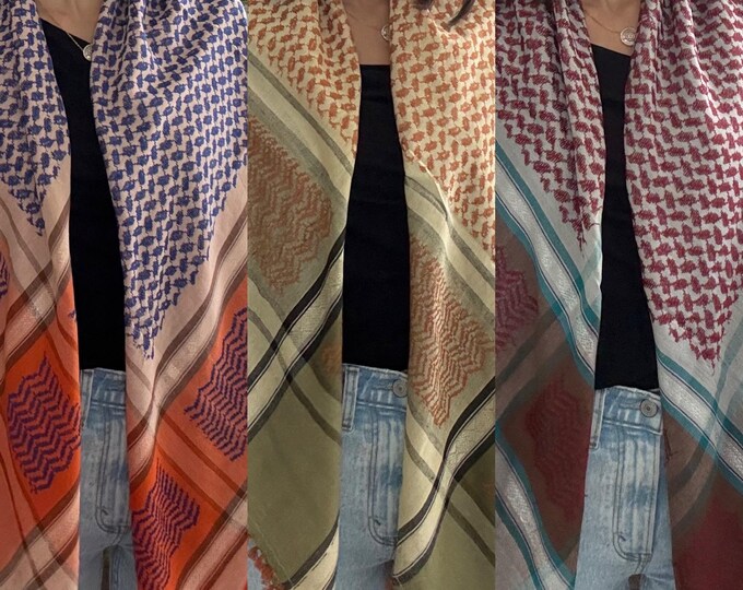 Original Palestinian Keffiyeh | Colored Keffiyeh | Orange, Blue Koofiya ...