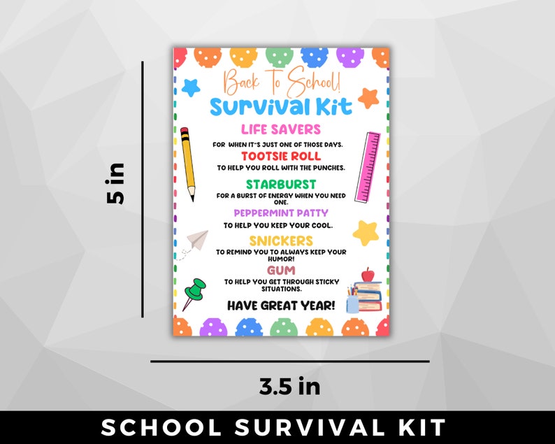 EDITABLE Back to School Survival Kit Gift Tags Back to - Etsy