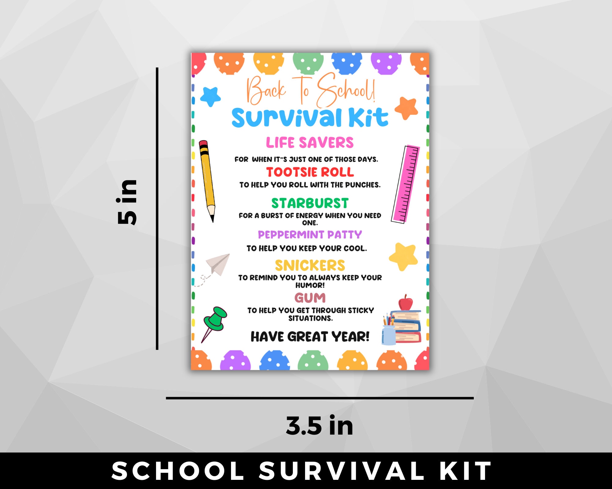EDITABLE Back to School Survival Kit Gift Tags Back to - Etsy