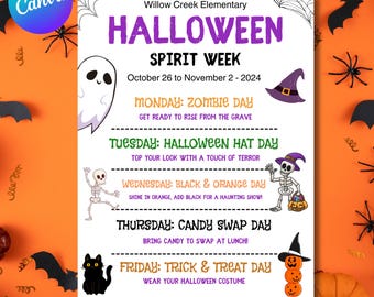 Editable Halloween Spirit Week Flyer Canva Template, School Spirit ...