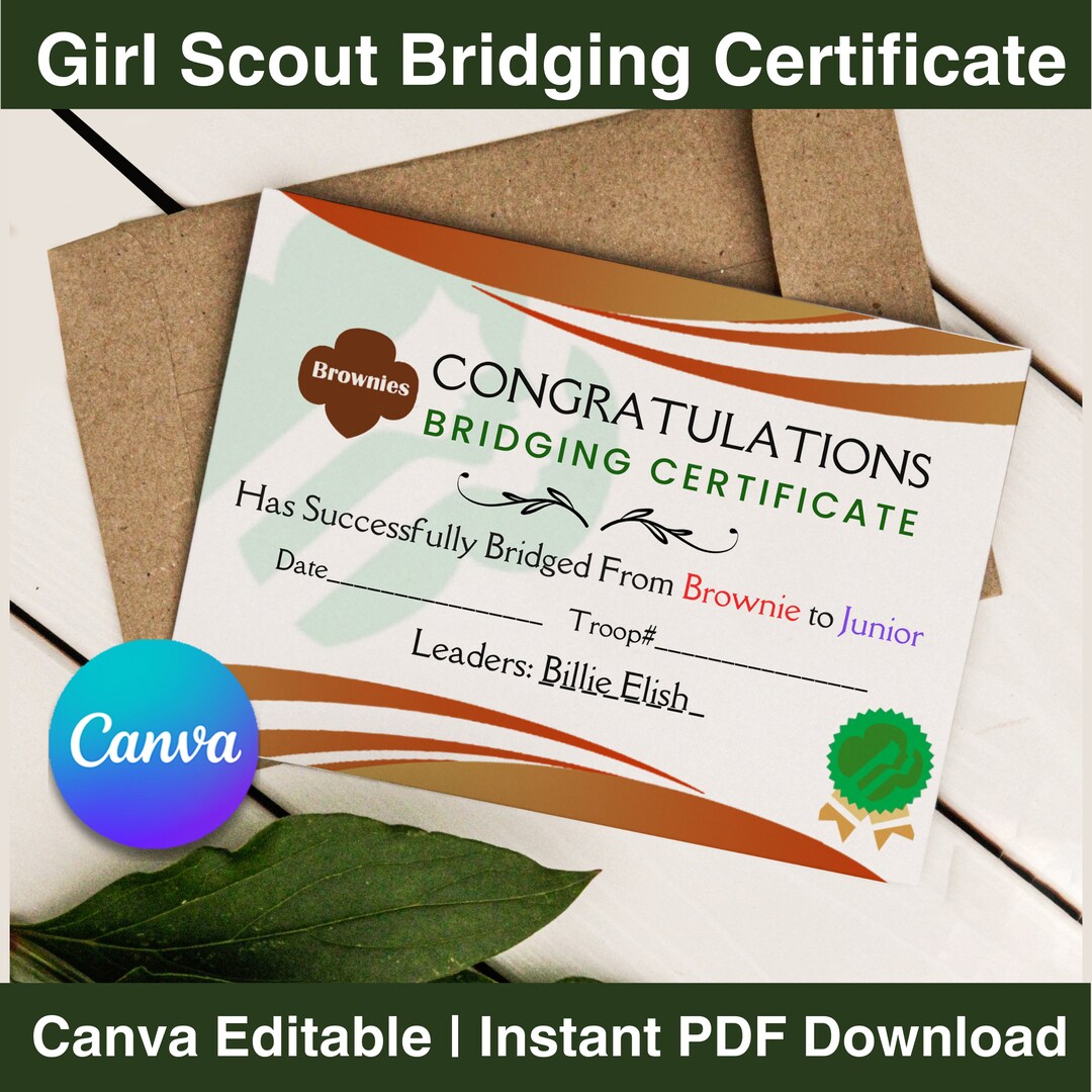 Editable Girl Scouts Bridging Certificate, Girl Scout Bridging to ...